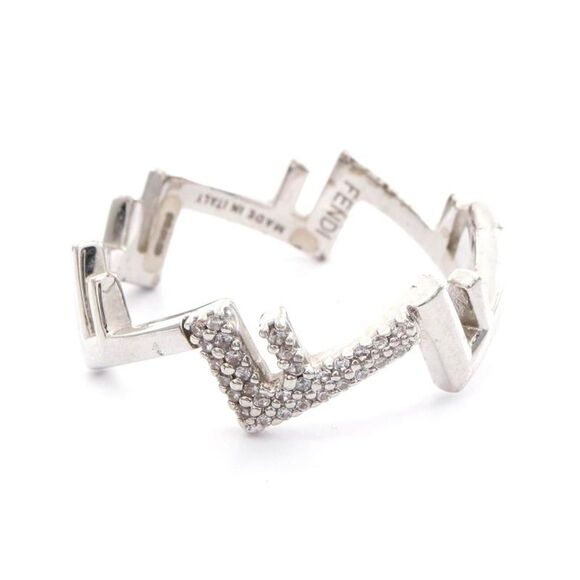Fendi | Accessories | Pre Loved Fendi Logo Crystal Ring Men Metallic ...